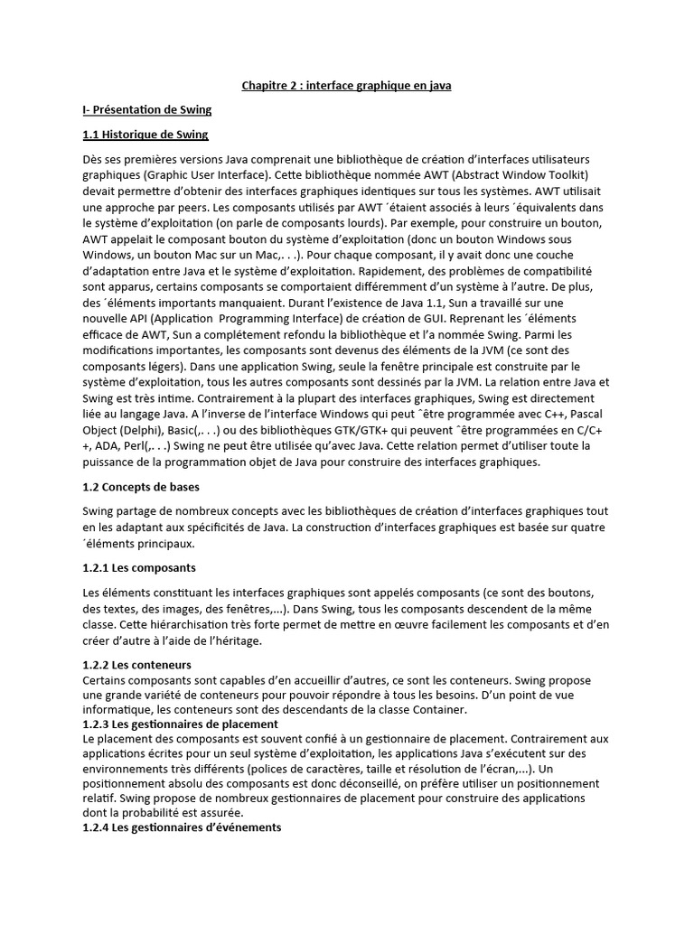 Chapitre 2 Interface Graphique | PDF | Java (Langage de programmation) | Bouton (informatique)