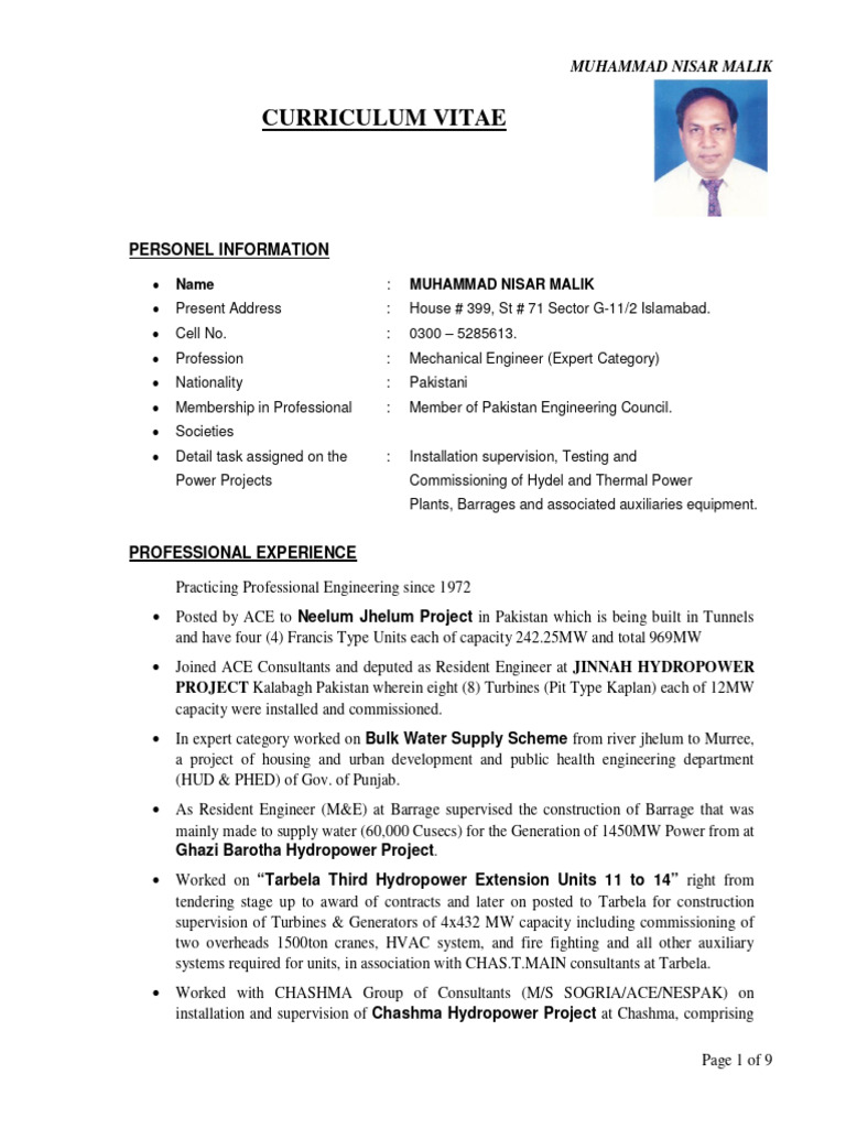 CV Muhammad Nisar Malik | PDF | Gas Turbine | Power Station