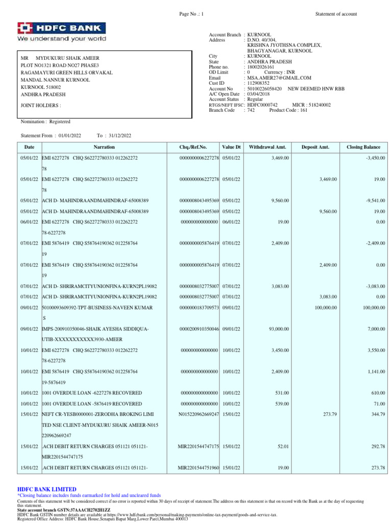EMI and ACH Charges Statement | PDF | Financial Services Companies ...