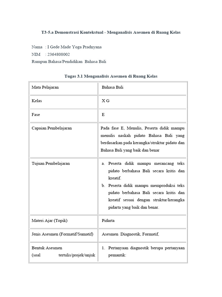T3-5.a Demonstrasi Kontekstual - Menganalisis Asesmen Di Ruang Kelas | PDF