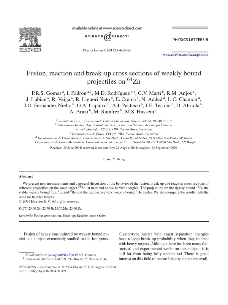 Gomes 2004 | PDF | Nuclear Fusion | Cross Section (Physics)