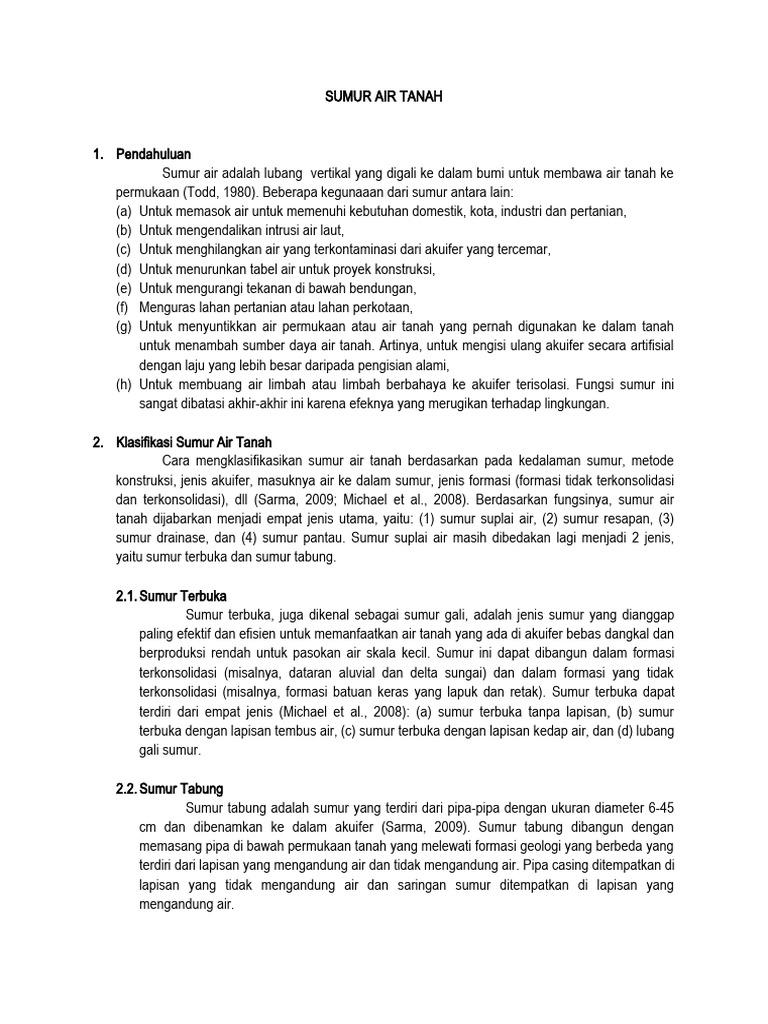 Klasifikasi dan Fungsi Sumur Air Tanah | PDF