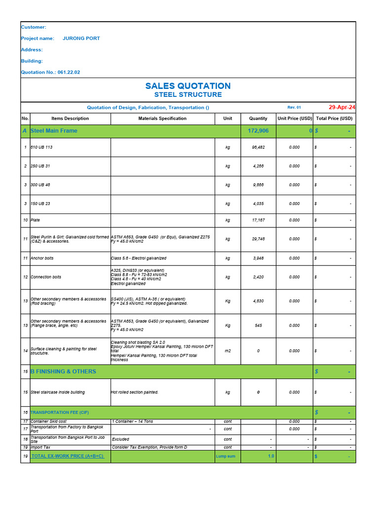 Jurong Port Steel Structure Quotation | PDF | Building Engineering