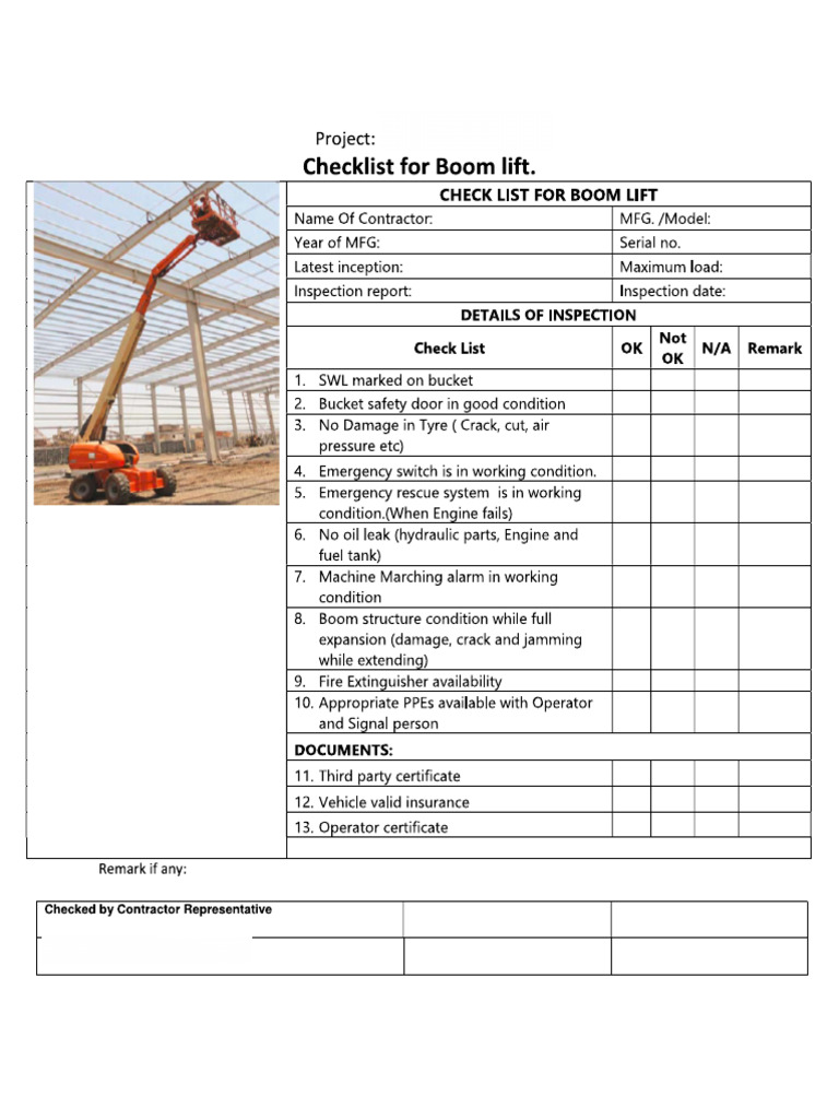 Boom Lift Checklist | PDF