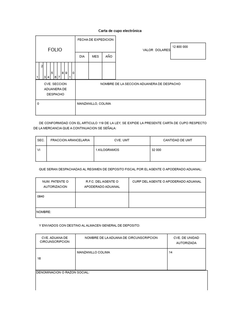 Carta Cupo | PDF | aduana | El comercio internacional