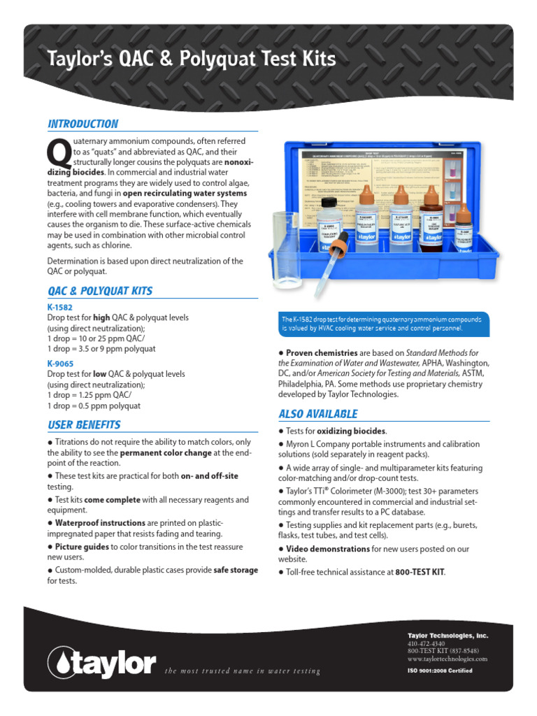 Taylor QAC and Polyquat Test Kits | PDF | Titration | Chemistry