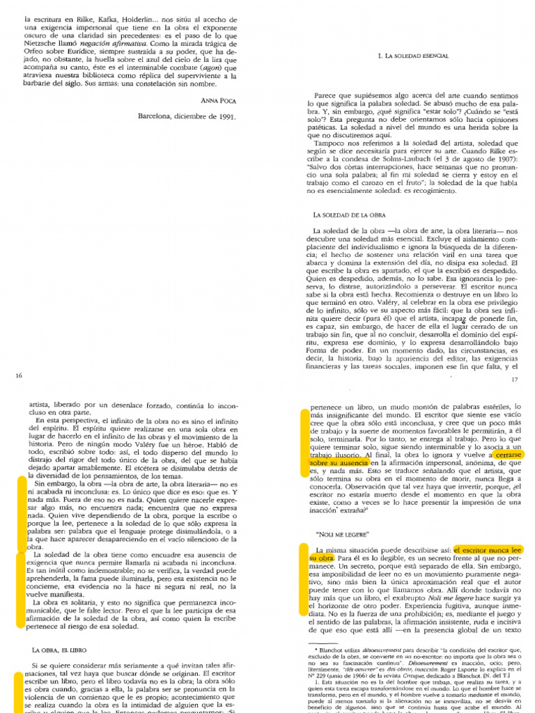 Blanchot. El Espacio Literario | PDF