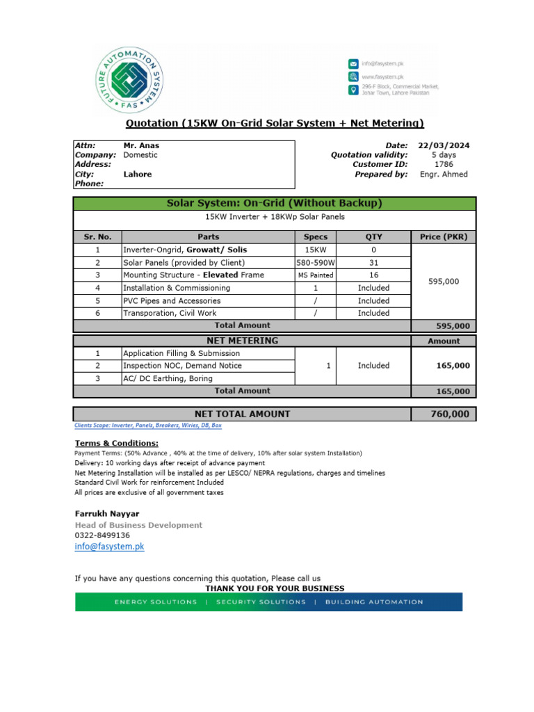 15KW On-Grid Solar System Quotation | PDF | Photovoltaic System | Nature