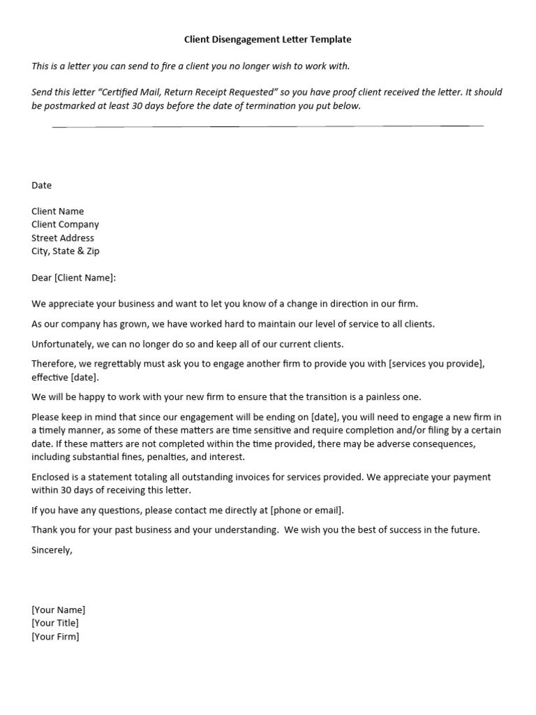 Client Disengagement Letter Template | PDF