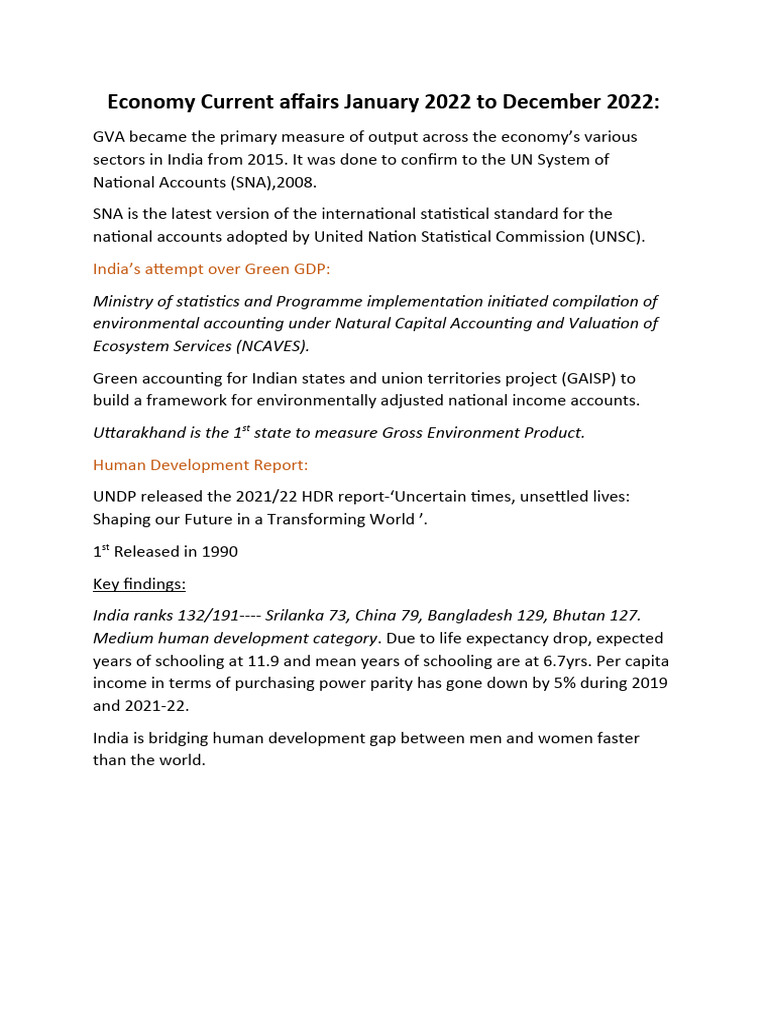Economy Current Affairs January 2022 To December 2022 | PDF | Bonds ...