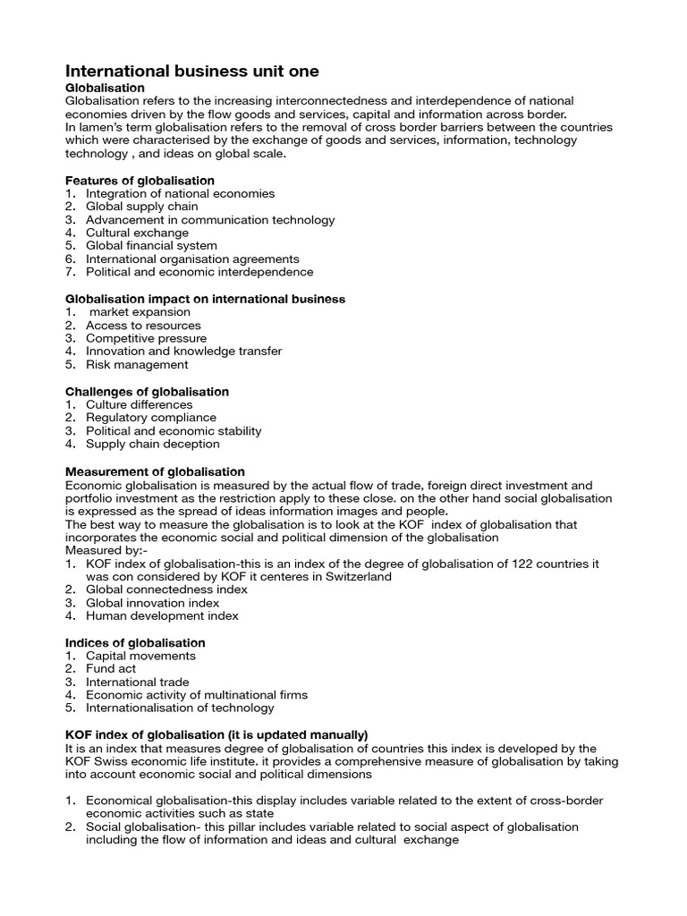International Business Unit One: Globalisation | Download Free PDF ...