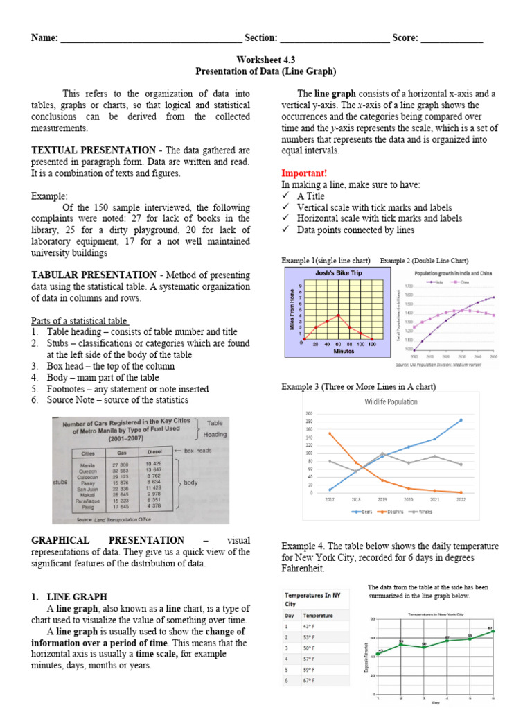 Worksheet 4.3 Line Graph | PDF | Chart
