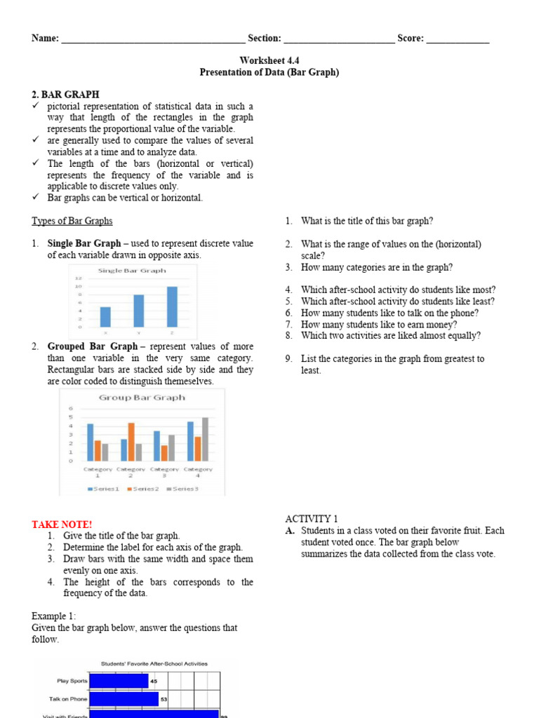 Worksheet 4.4 Bar Graph | PDF
