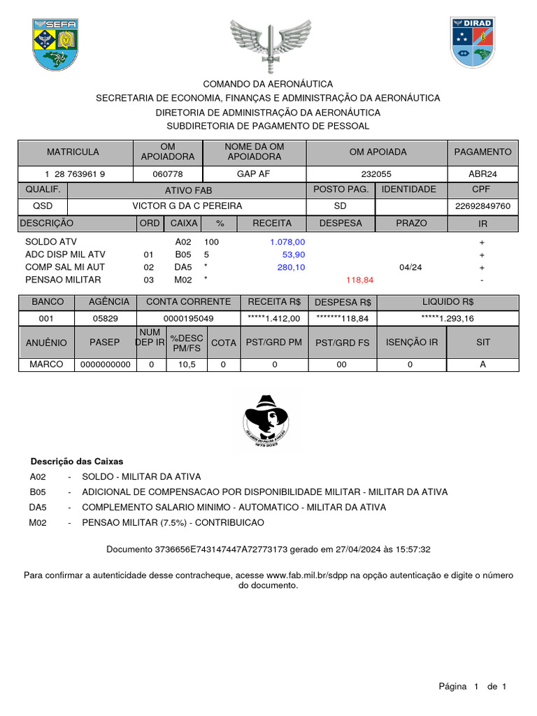 Contracheque Abr 2024 | PDF