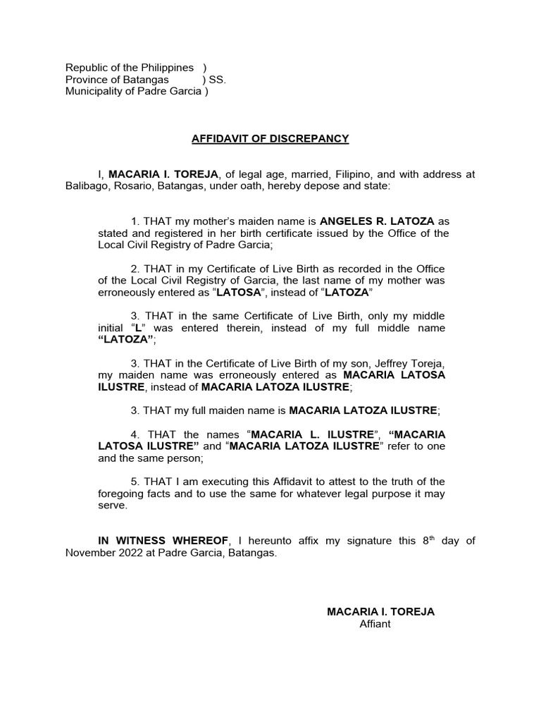 Affidavit of Discrepancy | Download Free PDF | Affidavit | Birth Certificate