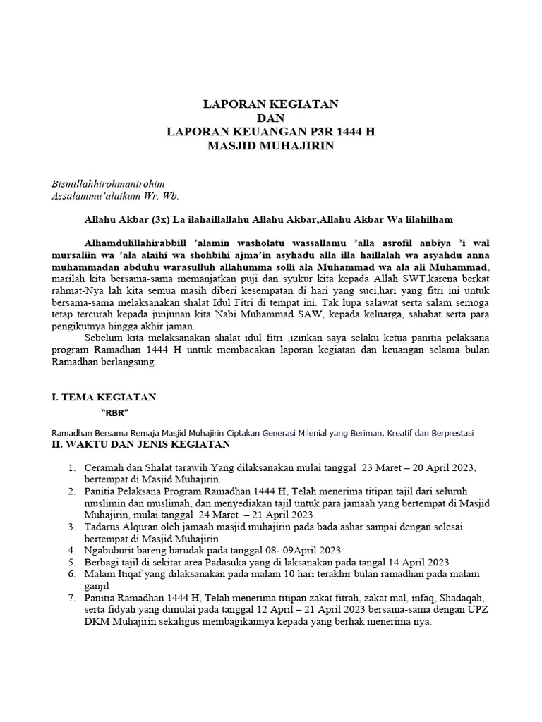 Laporan Kegiatan Ramadhan 1444 H Masjid Muhajirin | PDF | Agama ...