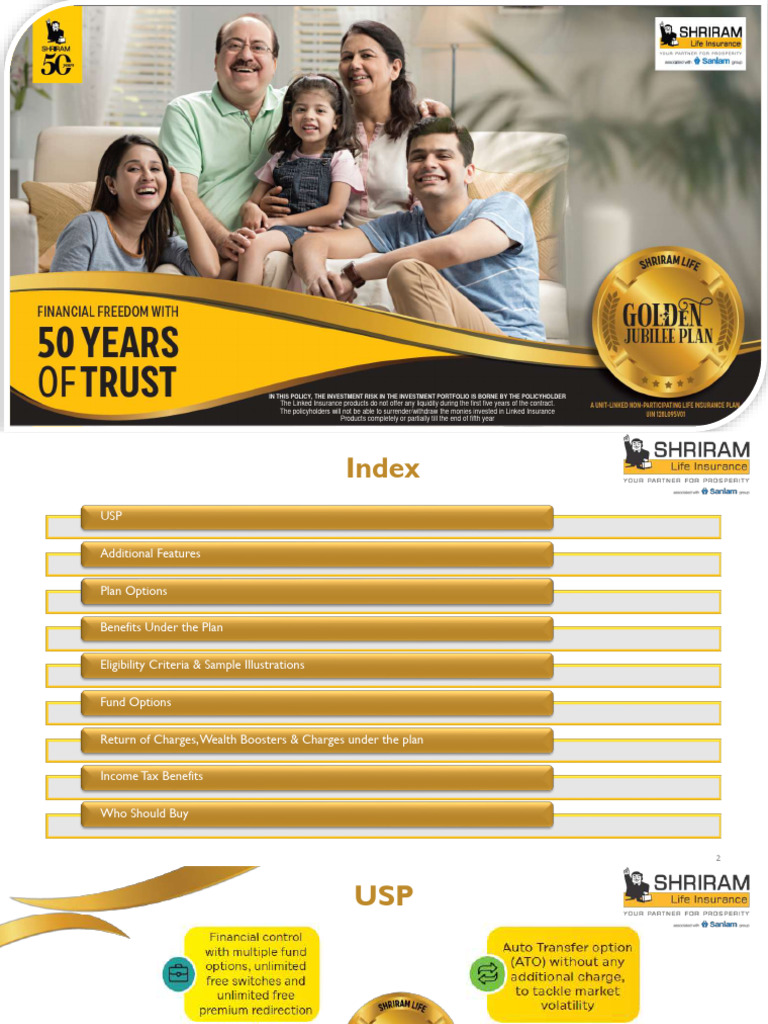 Sales PPT - Shriram Life Golden Jubilee Plan V01 | PDF | Insurance | Taxes