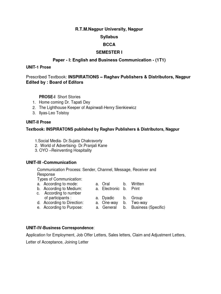 BCCA Syllabus for English Communication | PDF | Linguistics | Human ...