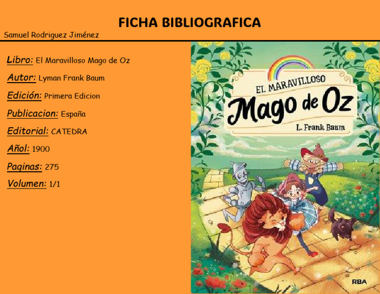 Ficha Bibliografica El Maravilloso Mago de Oz | PDF