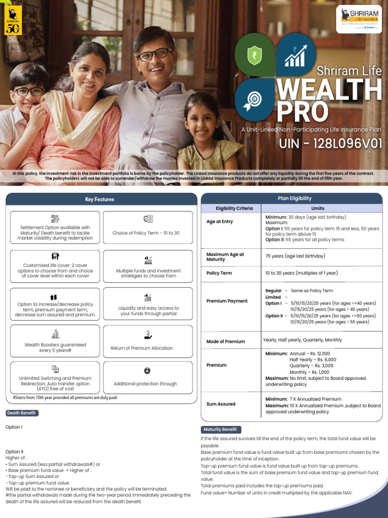 Leaflet - Shriram Life Wealth Pro V01 | PDF | Insurance | Option (Finance)