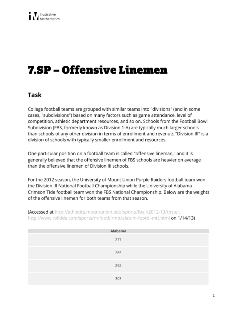 7.SP.B.3_Offensive_Linemen | PDF | Ncaa Division I