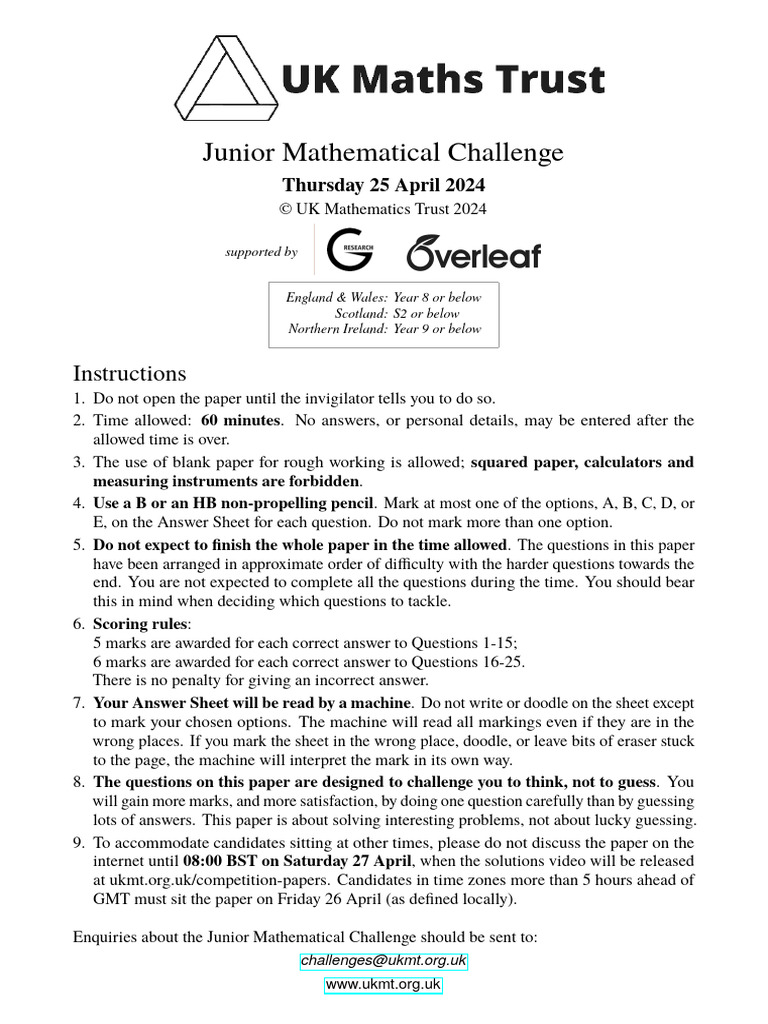 JMC 2024 Question Paper | Download Free PDF | Area | Triangle