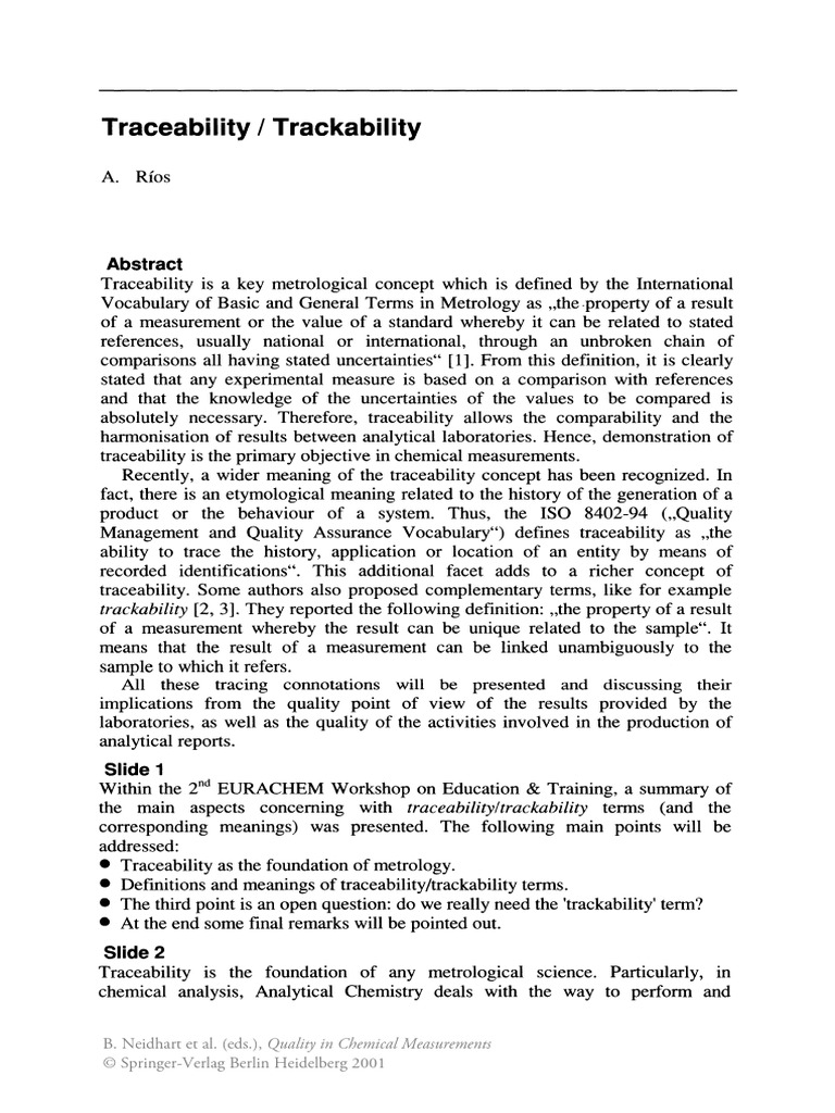 Traceability Trackability Pdf Titration Chemistry