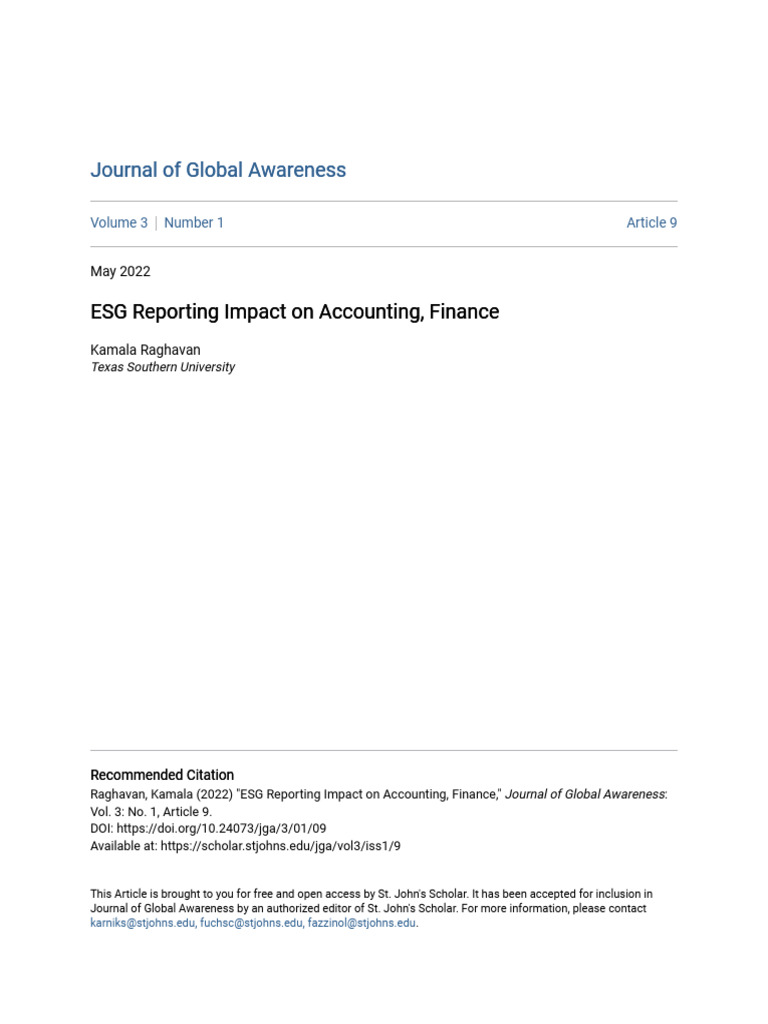 ESG Reporting's Influence on Finance | PDF | U.S. Securities And ...