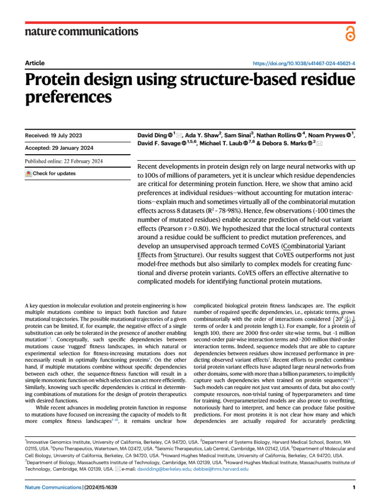 Protein Design Using Structure-Based Residue Preferences | PDF ...