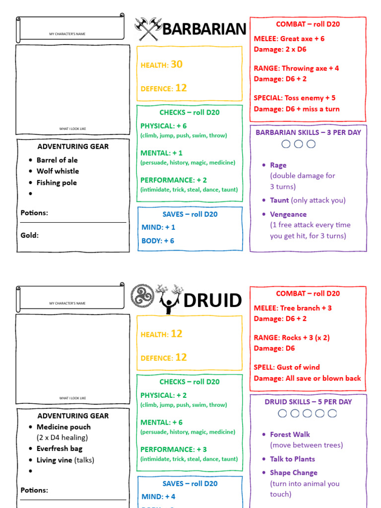 Kids Character Sheets - ALL - v3 | PDF