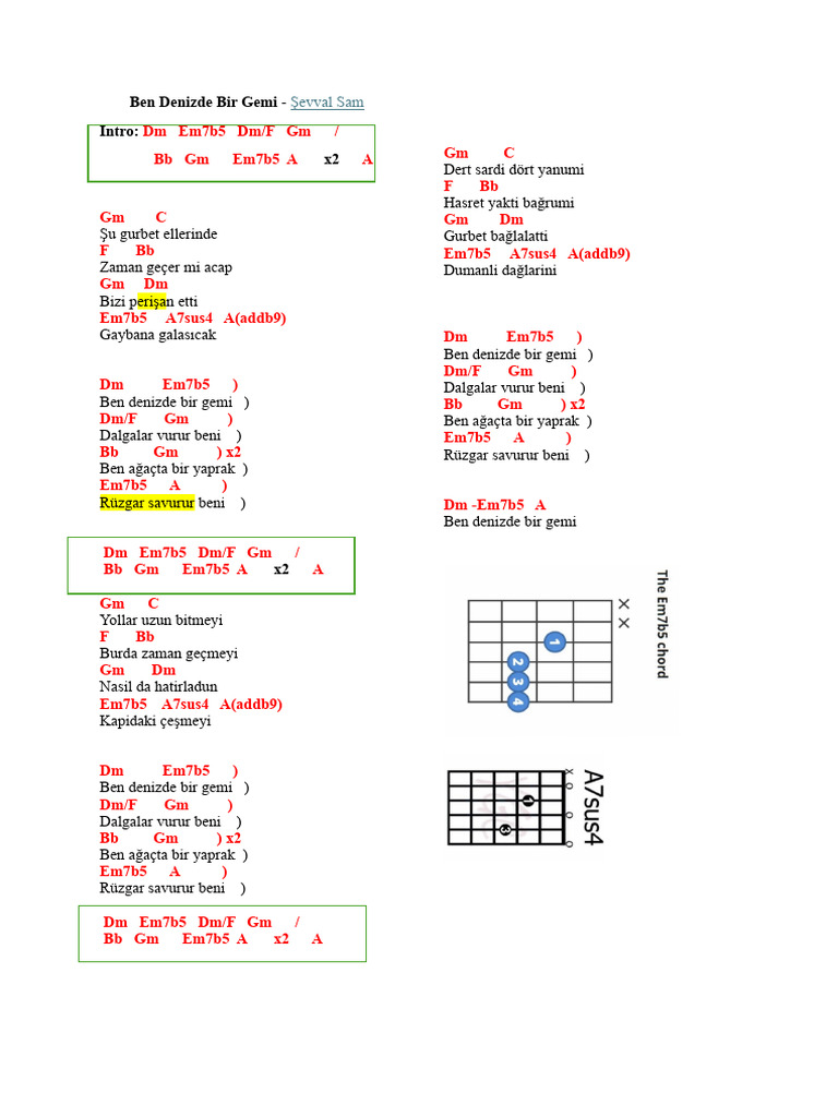 Ben Denizde Bir Gemi-Akor | PDF