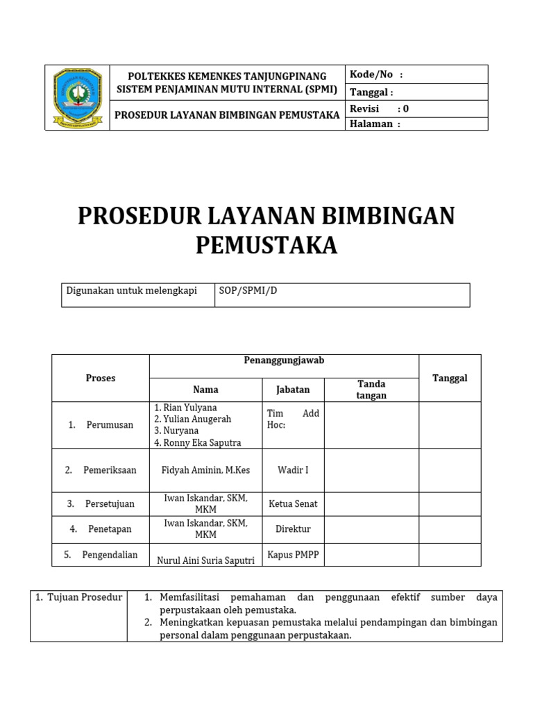 Sop Layanan Bimbingan Pemustaka | PDF