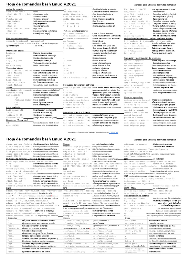 Comandos Bash para Linux en PDF | PDF | Archivo de computadora | Licencia Creative Commons
