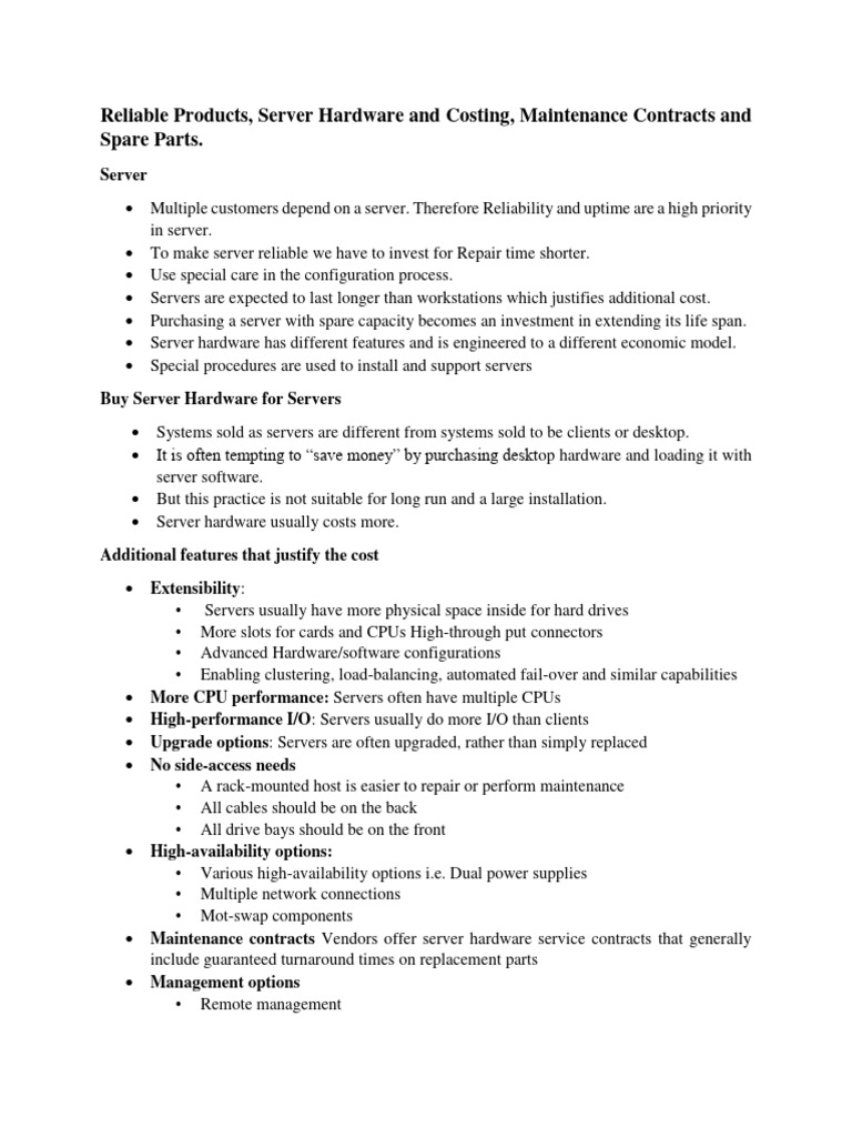 4. Reliable Products, Server hardware costing,maintenance | PDF ...