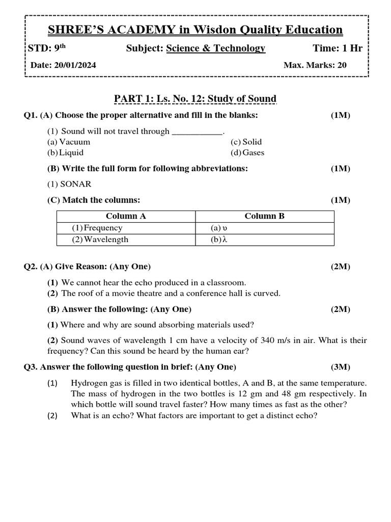 Class 9 Lesson 12 & 16 | PDF | Sound | Wavelength