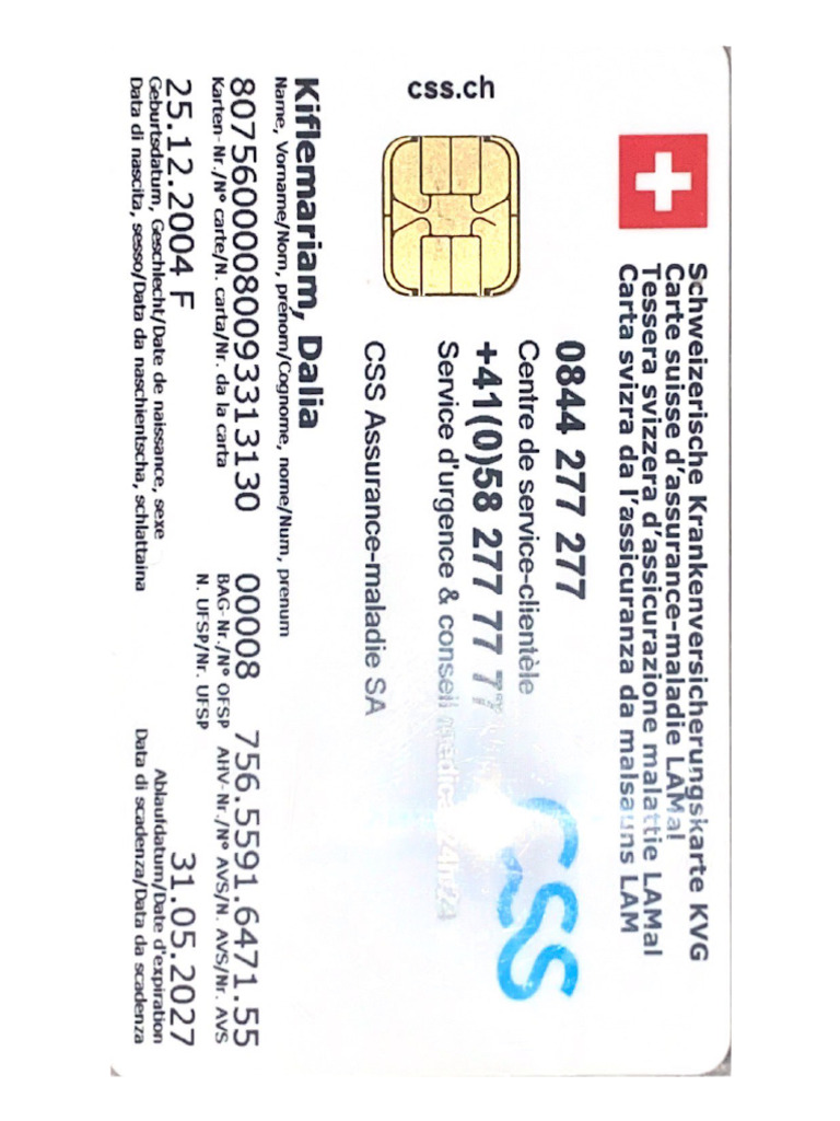 Schweizerische Krankenversicherungskarte KVG | PDF