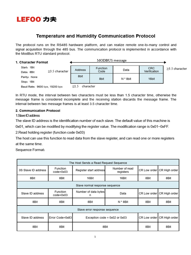 lfh101 Temperature and Humidity Transmitter 485 Protocol | Download ...