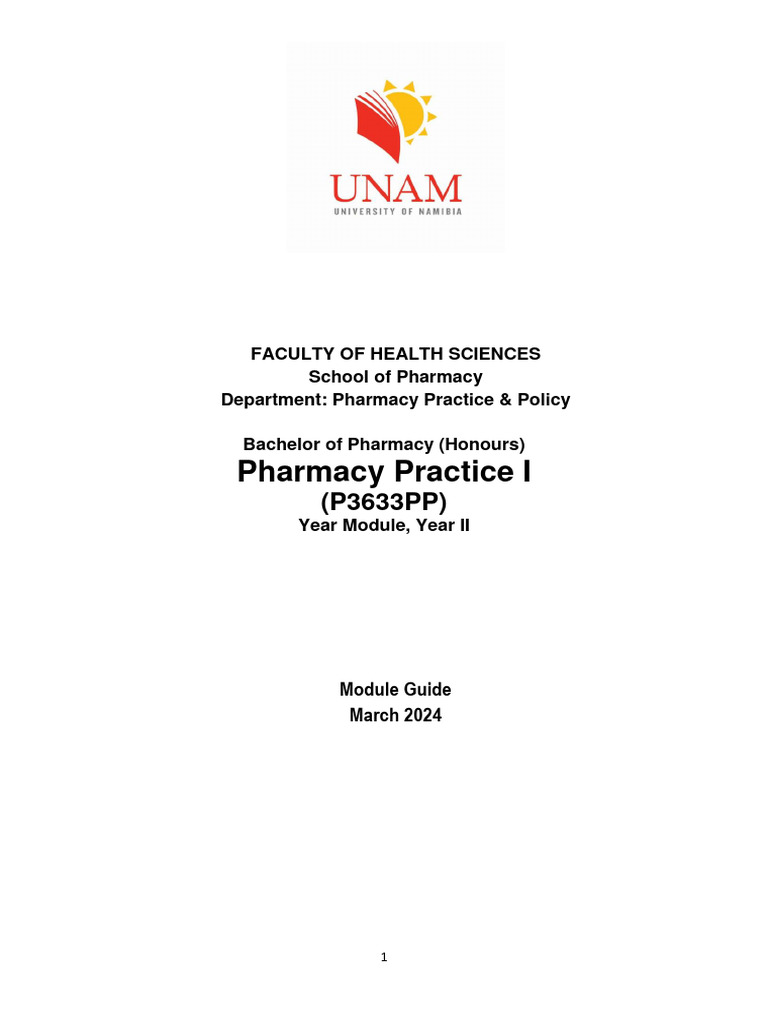 Pharmacy Practice I - Module Guide 2024 | Download Free PDF | Pharmacy ...