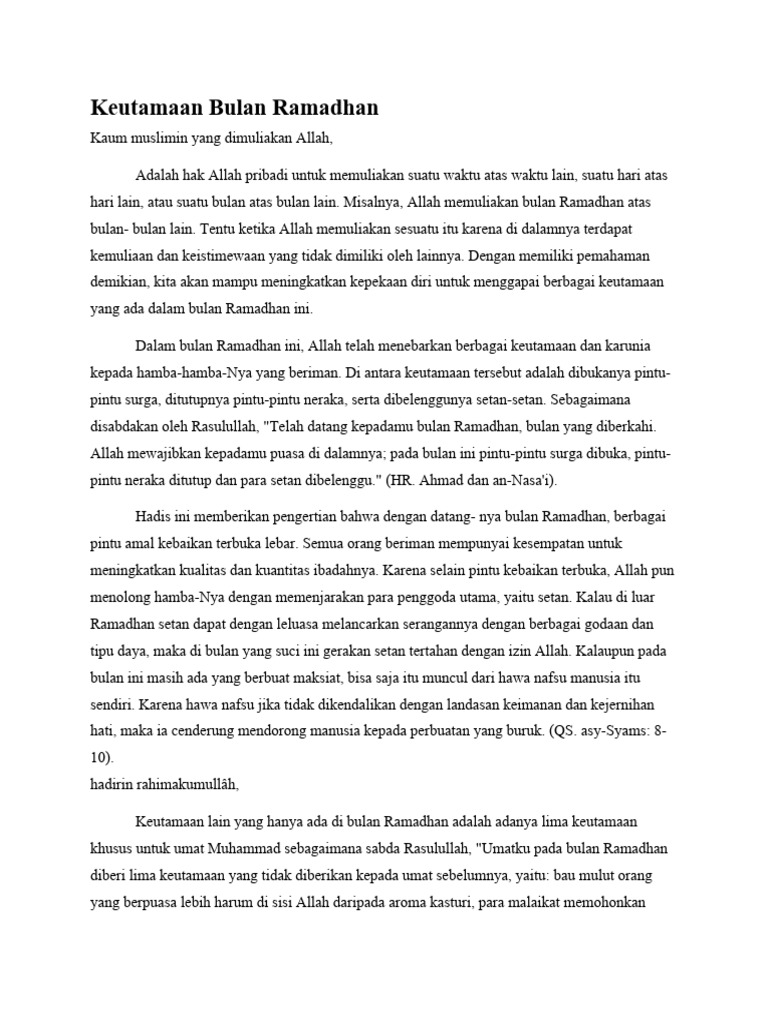 Keutamaan dan Tantangan Puasa Ramadhan | PDF