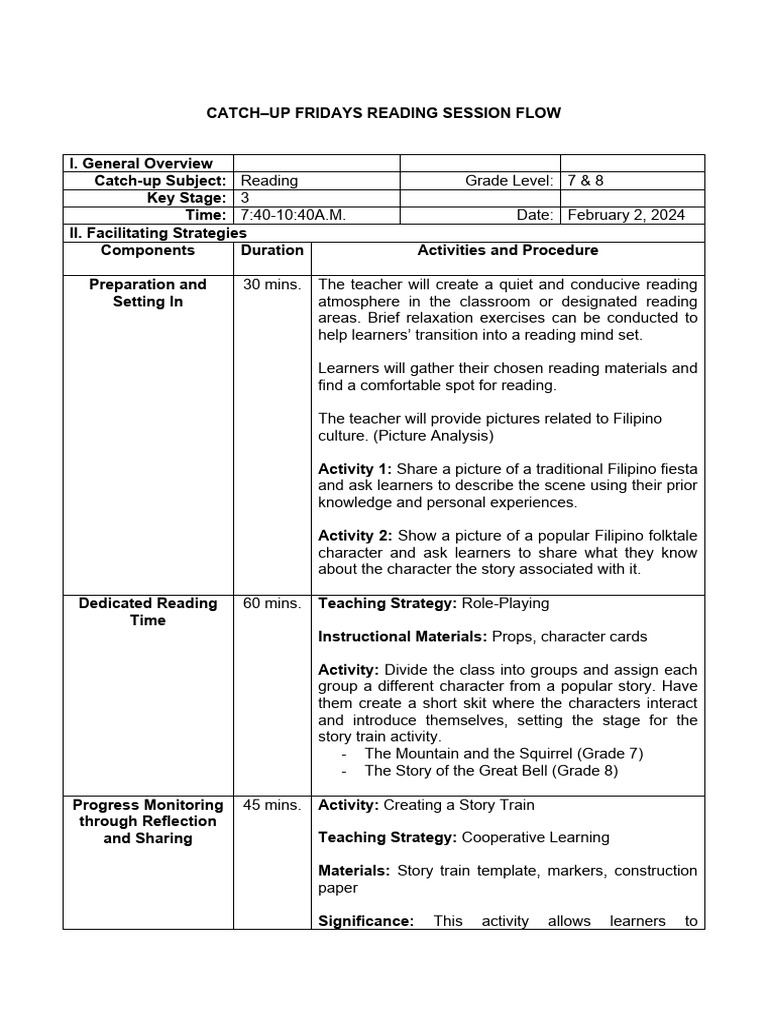 CATCH UP FRIDAY Reading Session Flow Grade 7 8 | PDF | Learning ...