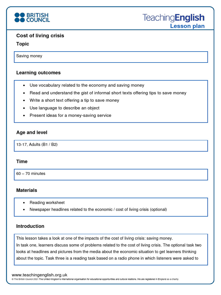Cost of Living Crisis LP | PDF | Cost Of Living | Lesson Plan