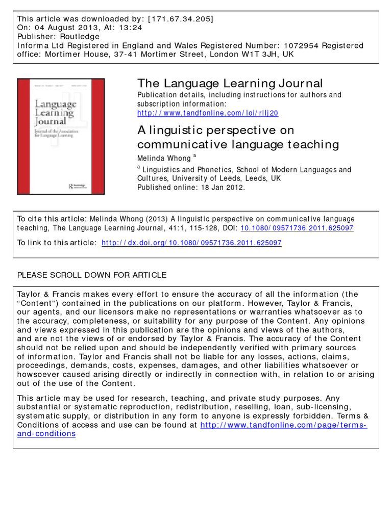 A linguistic perspective on communicative language teaching | PDF | Linguistics | Second Language