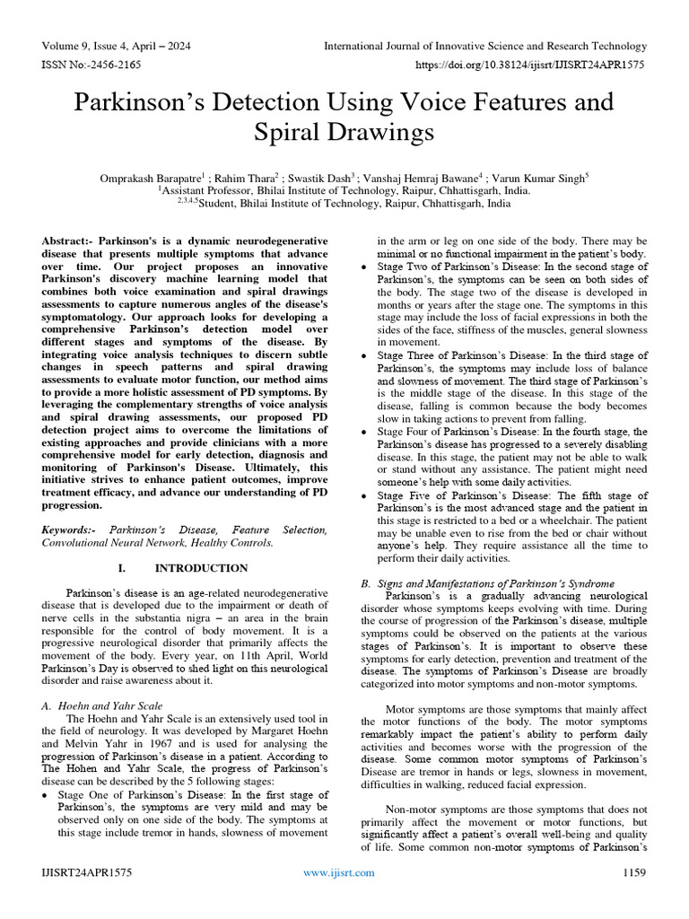 Parkinsons Detection Using Voice Features And Spiral Drawings Pdf Parkinsons Disease