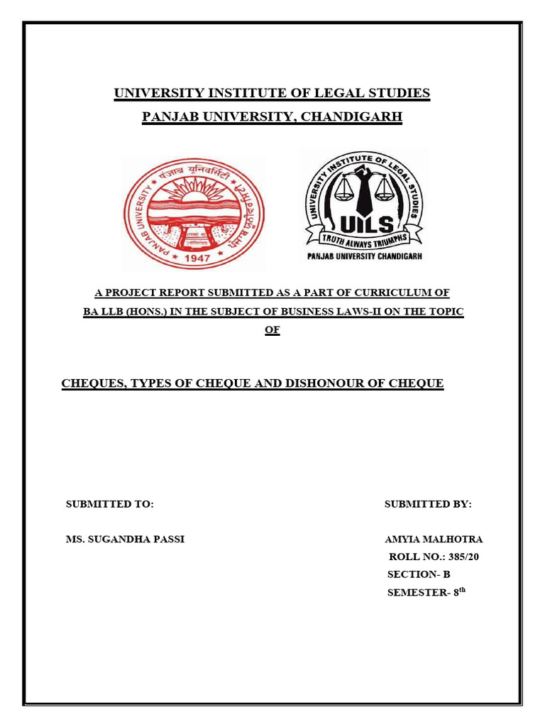 Business Law II Project Semester 8th | PDF | Cheque | Negotiable Instrument