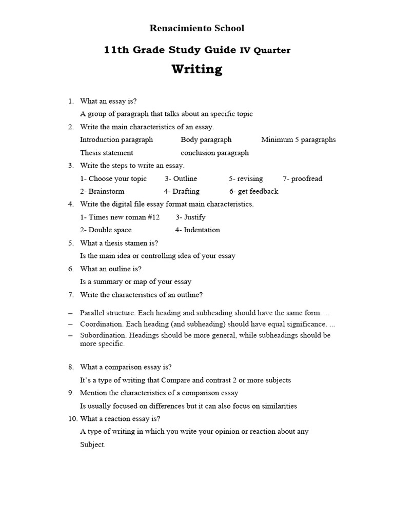 11th Grade Essay Writing Guide | PDF