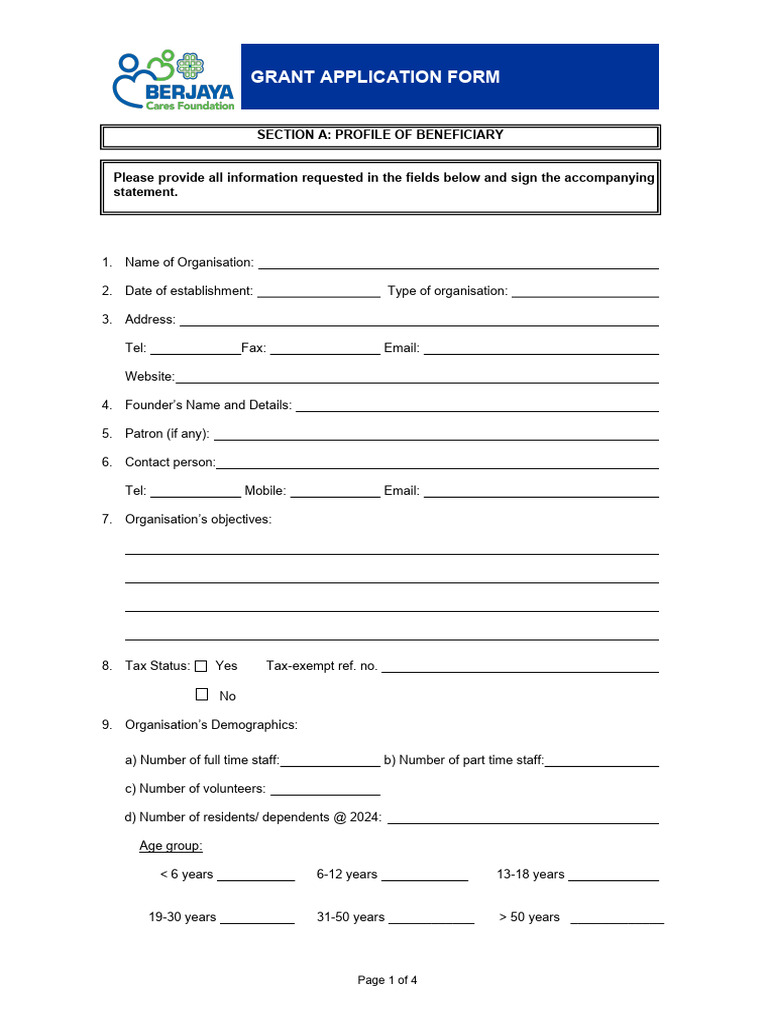 Berjaya Beneficiary-Application-Form-2024 | PDF | Nonprofit ...
