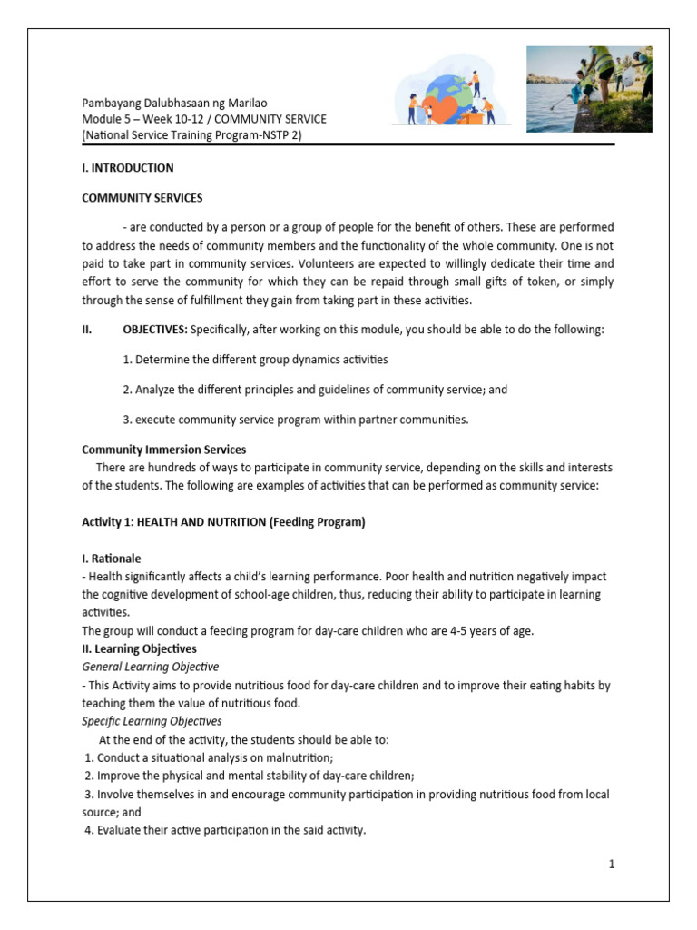 Community Service Module for NSTP 2 | PDF | Learning | Needs Assessment