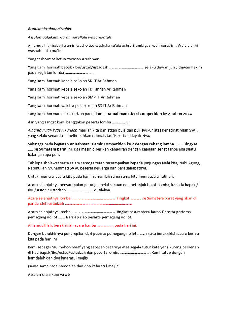 Teks MC Lomba | PDF | Memasak, Makanan, & Anggur