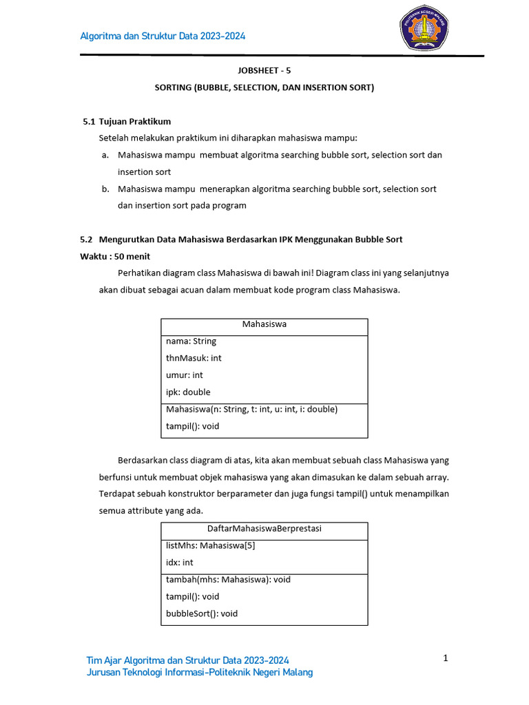 Praktikum Sorting: Bubble, Selection, Insertion | PDF