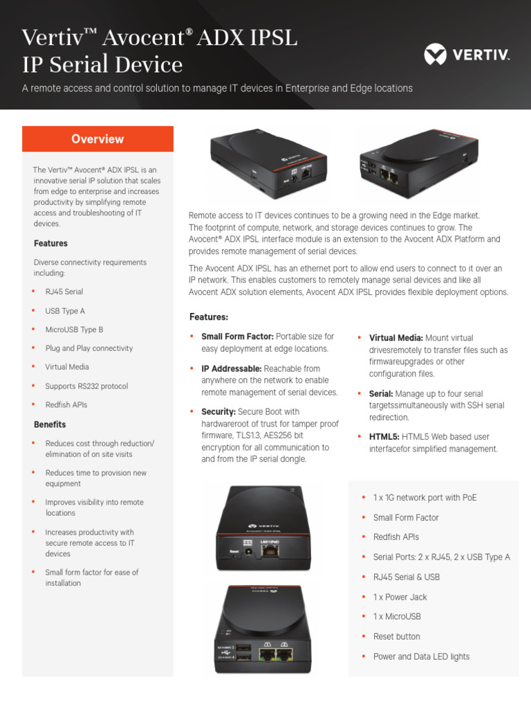 Vertiv Avocent Adx Ipsl IP Serial Device | PDF | Usb | Computer Network